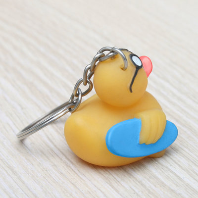 Phthalates Free Yellow Assorted Surfing Duck Toy With Keychain Collection